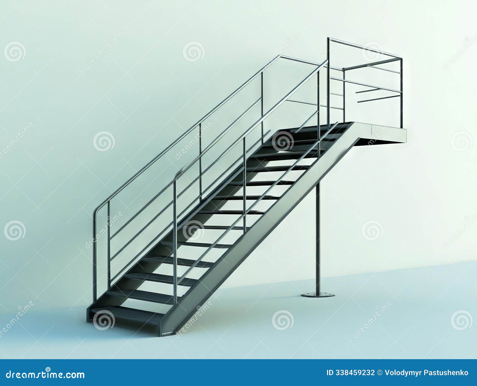 A Set of Stairs with a Metal Railing on a White Background Stock ...