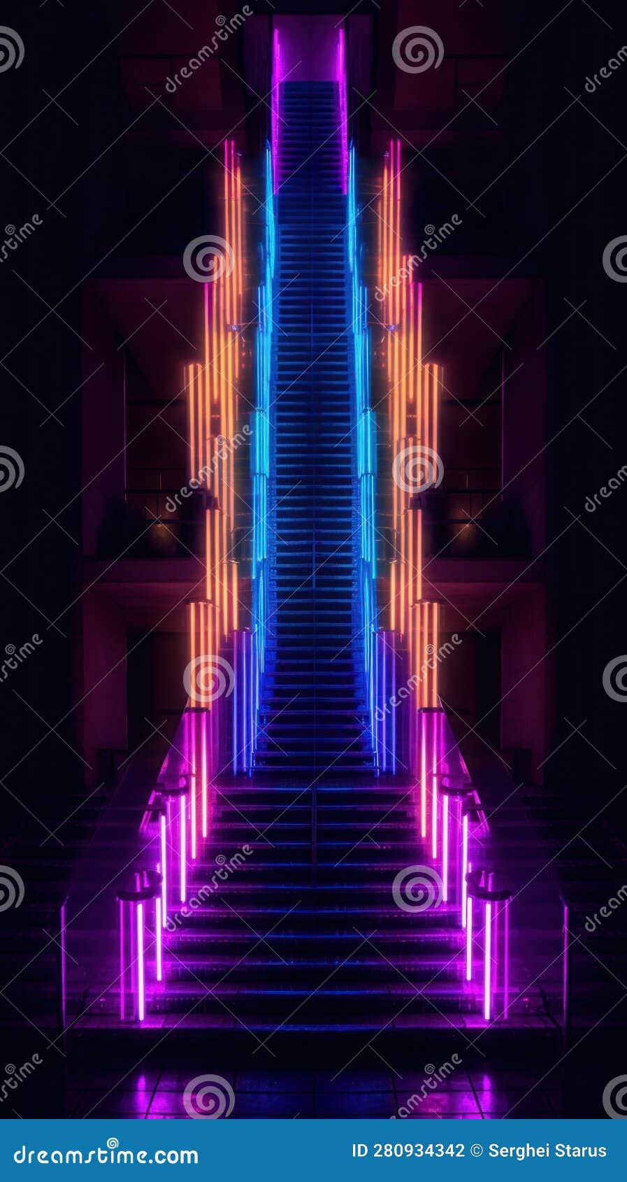 A Set of Stairs with Neon Lights Going Up Them. Generative AI Image ...