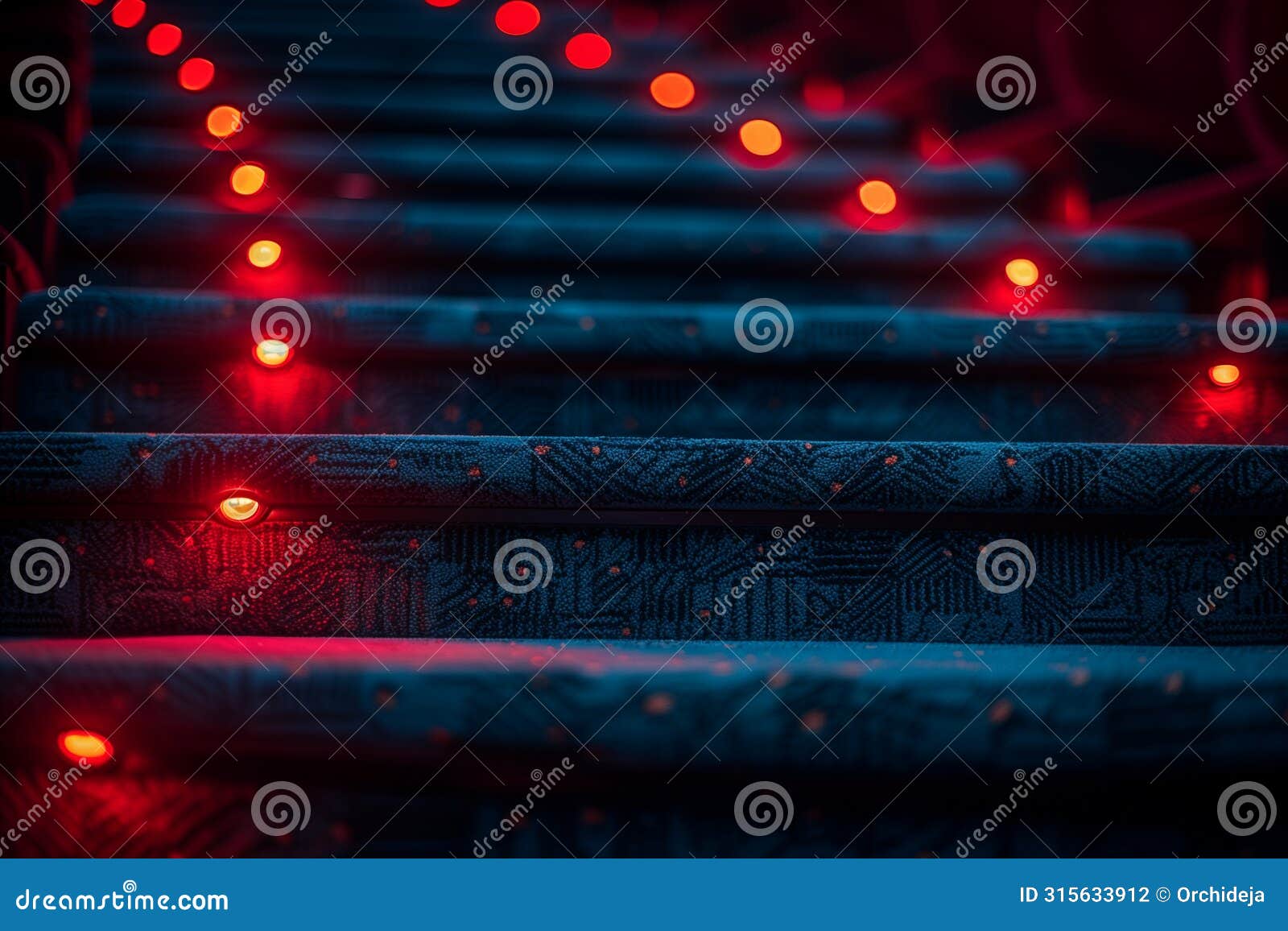 Set of Stairs with Red Lights Illuminating the Steps, Creating a ...