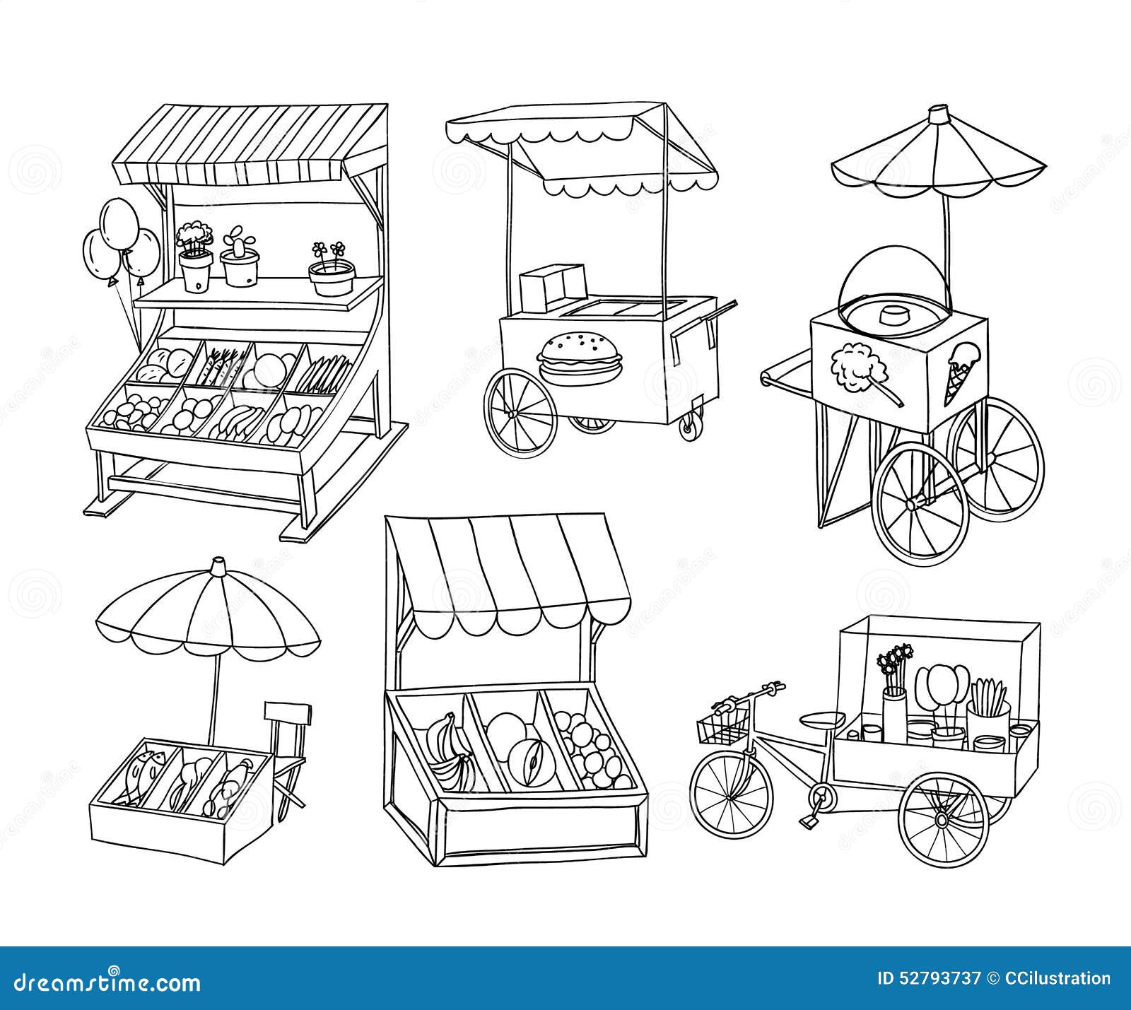 Set of Stall Shop and Cart, Vector Illustration Stock Vector ...