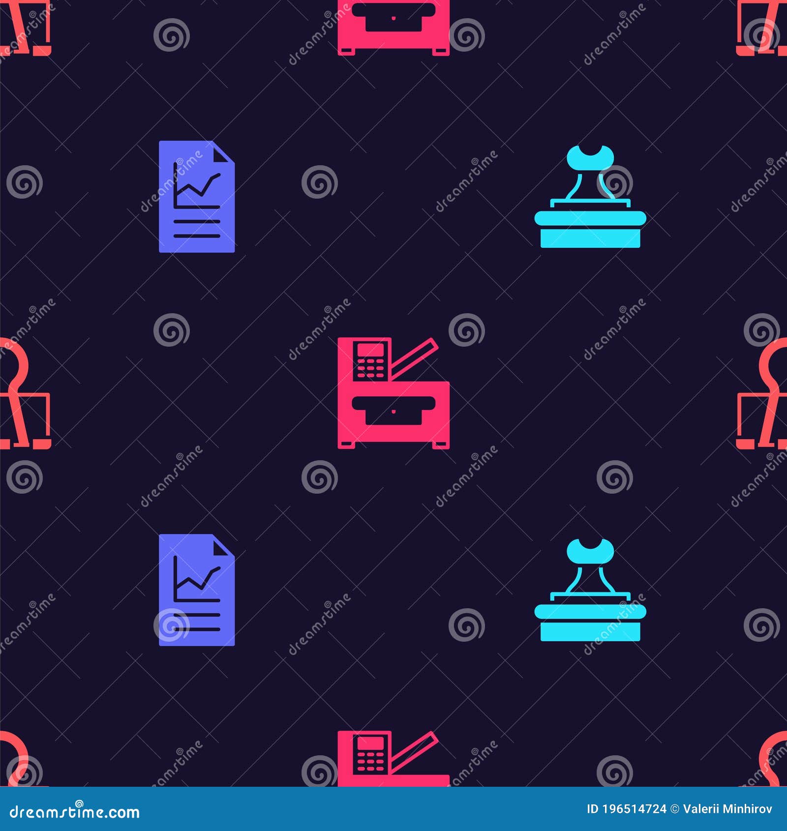 Set Stamp, Document with Graph Chart, Copy Machine and Binder Clip on ...