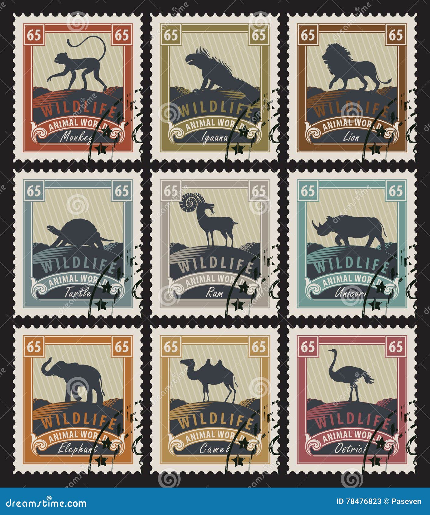 Big Set Stamps - 11. Animals Vector Illustration | CartoonDealer.com ...
