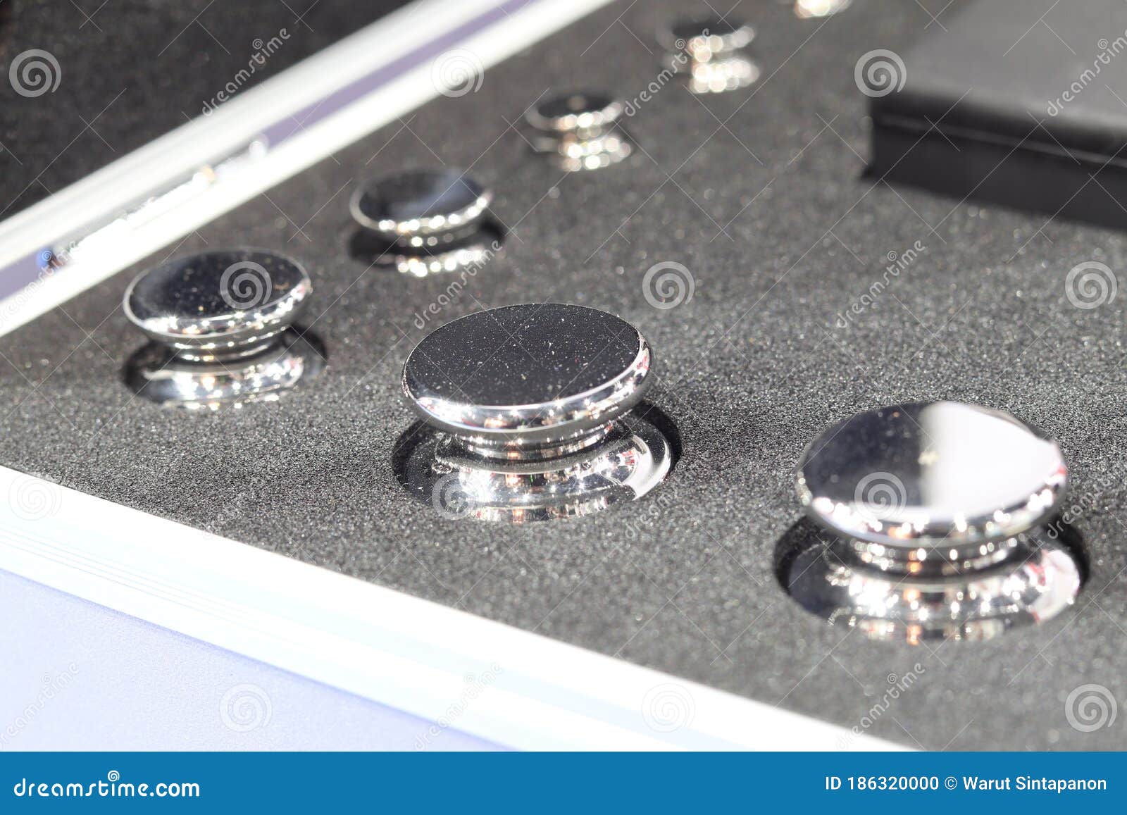 Set of Standard Weight in Box for Calibration Process Stock Photo ...