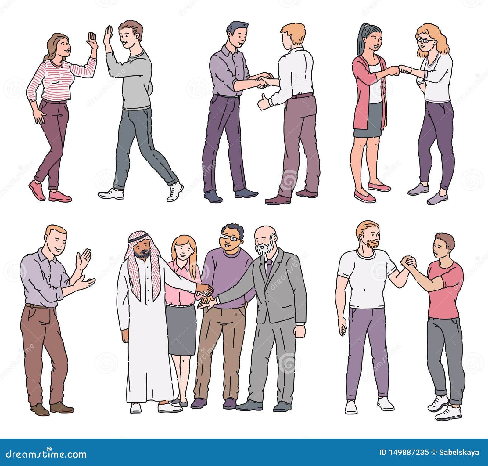 Set of Standing People with Greeting and Showing Respect Gestures ... Set of Standing People with Greeting and Showing Respect Gestures ...