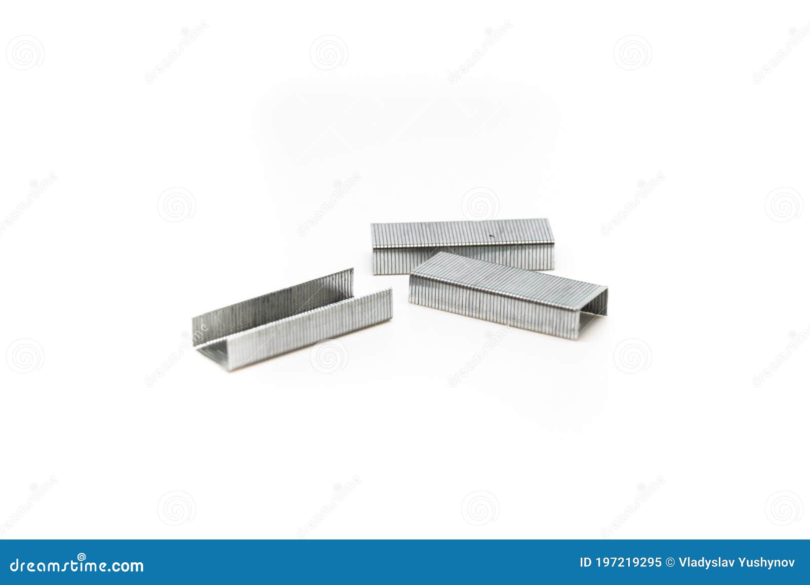 Set of Stapler Staples Paper Clips on White Isolated Background Stock ...