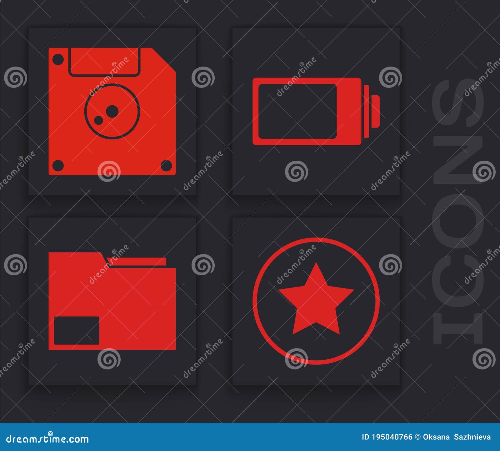 Set Star, Floppy Disk For Computer Data Storage, Battery Charge Level ...