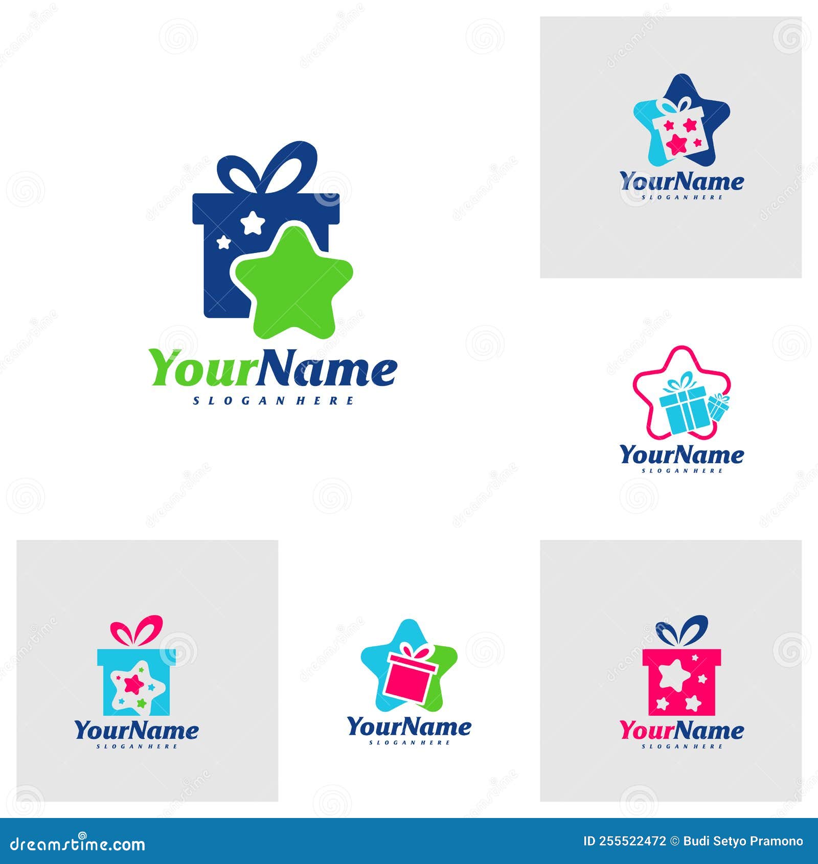 Set of Star Gift Logo Design Template. Gift Star Logo Concept Vector ...