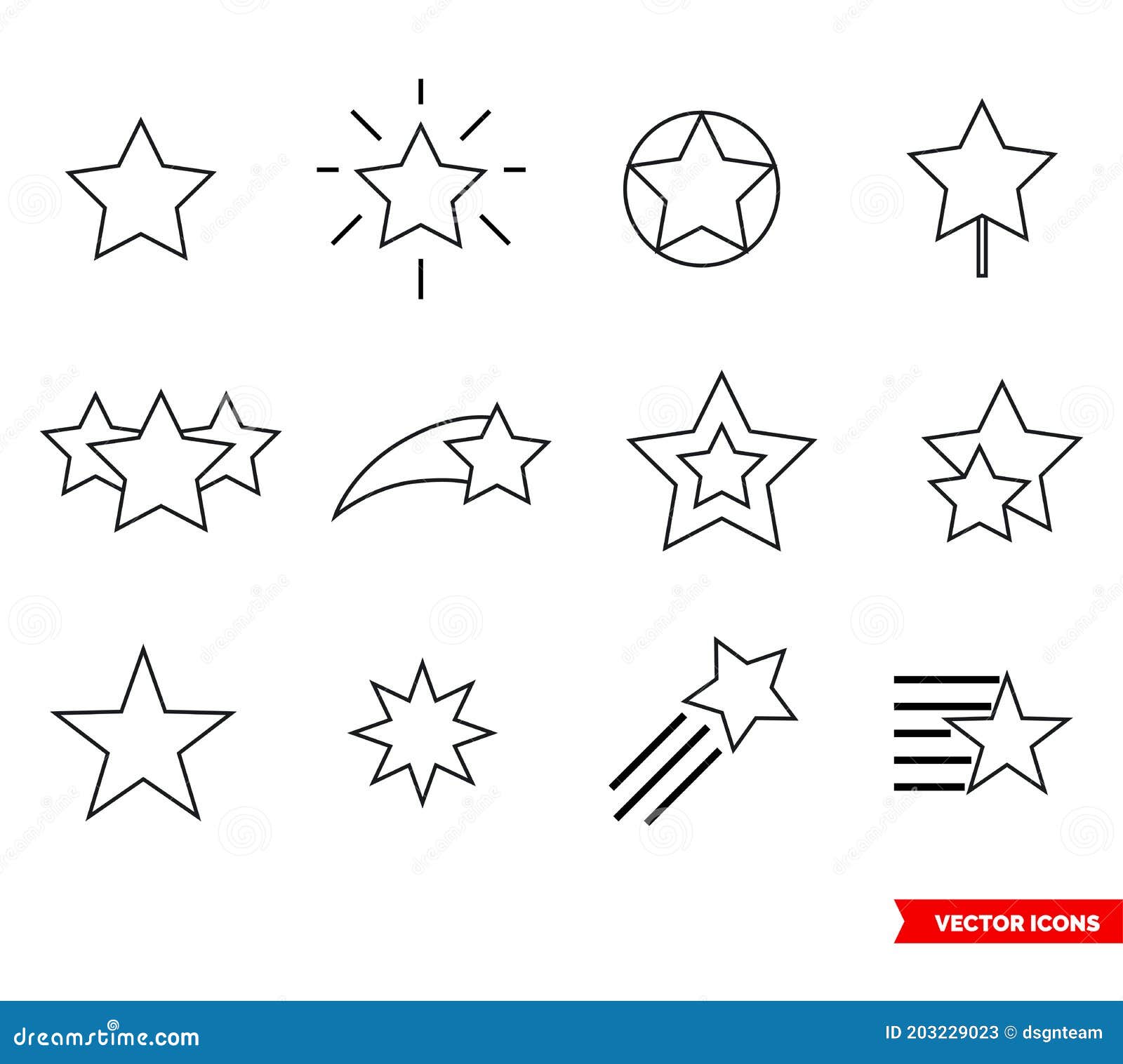 Set of Star Icon of Outline Type. Isolated Vector Sign Symbol Stock ...