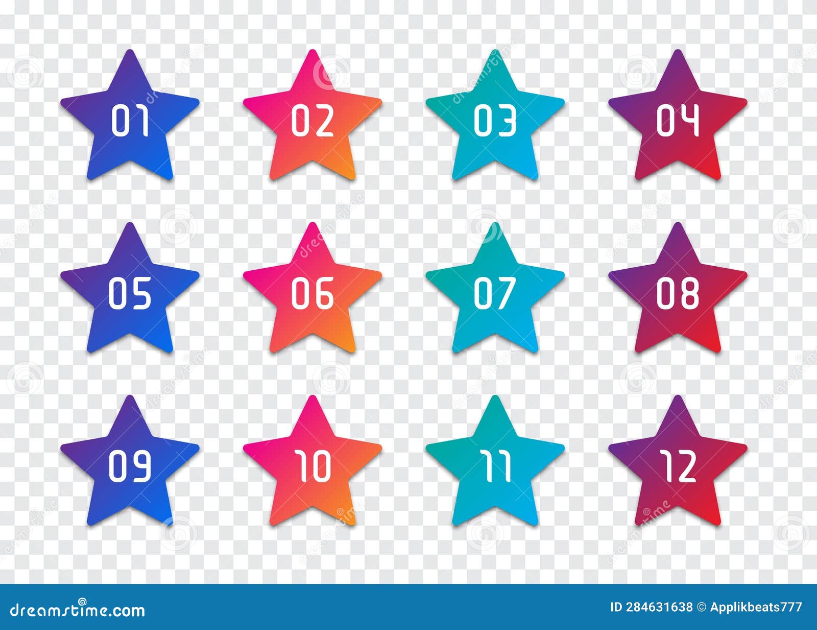 Set of Star Number Bullet Point 1 To 12 Stock Vector - Illustration of ...