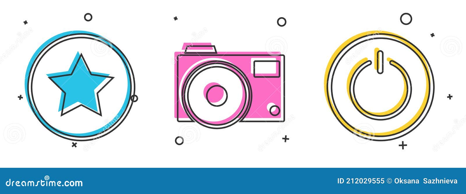 Set Star, Photo Camera and Power Button Icon. Vector Stock Vector ...