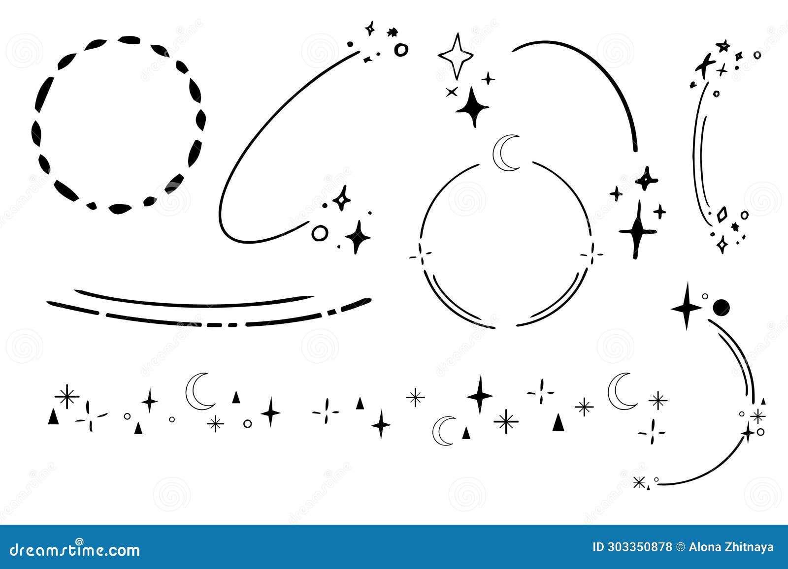 Celestial Line Art Doodles, Vector Clip Art Set With Sun Moon And Star ... Celestial Line Art Doodles, Vector Clip Art Set With Sun Moon And Star ...