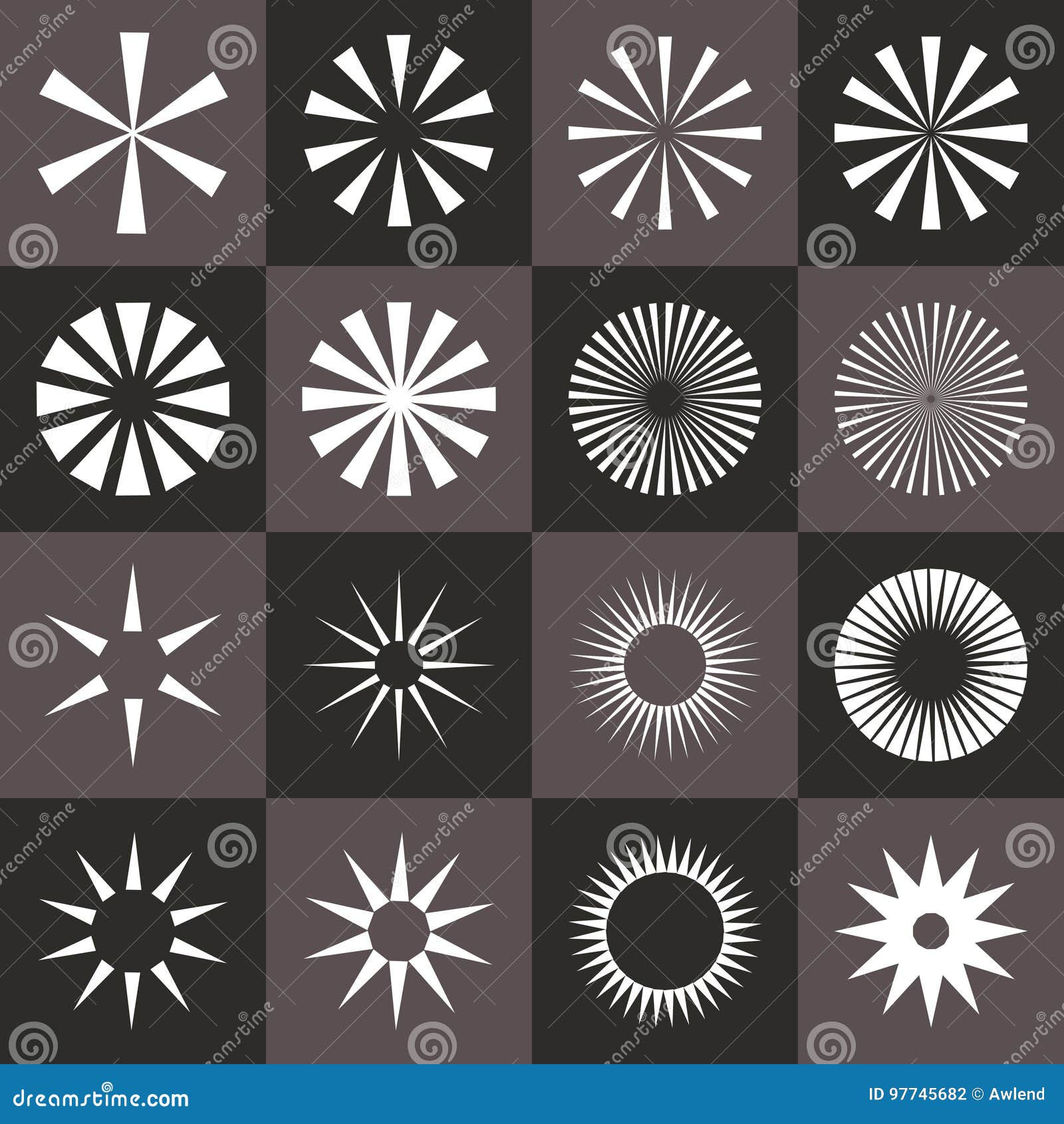 Set of Starburst Shape on Black Background. Stock Vector - Illustration ...