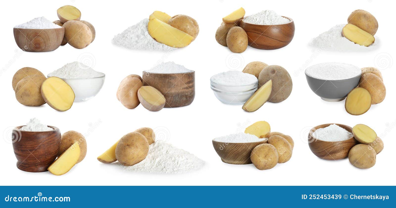 Set with Starch and Fresh Potatoes on White Background Stock Image ...