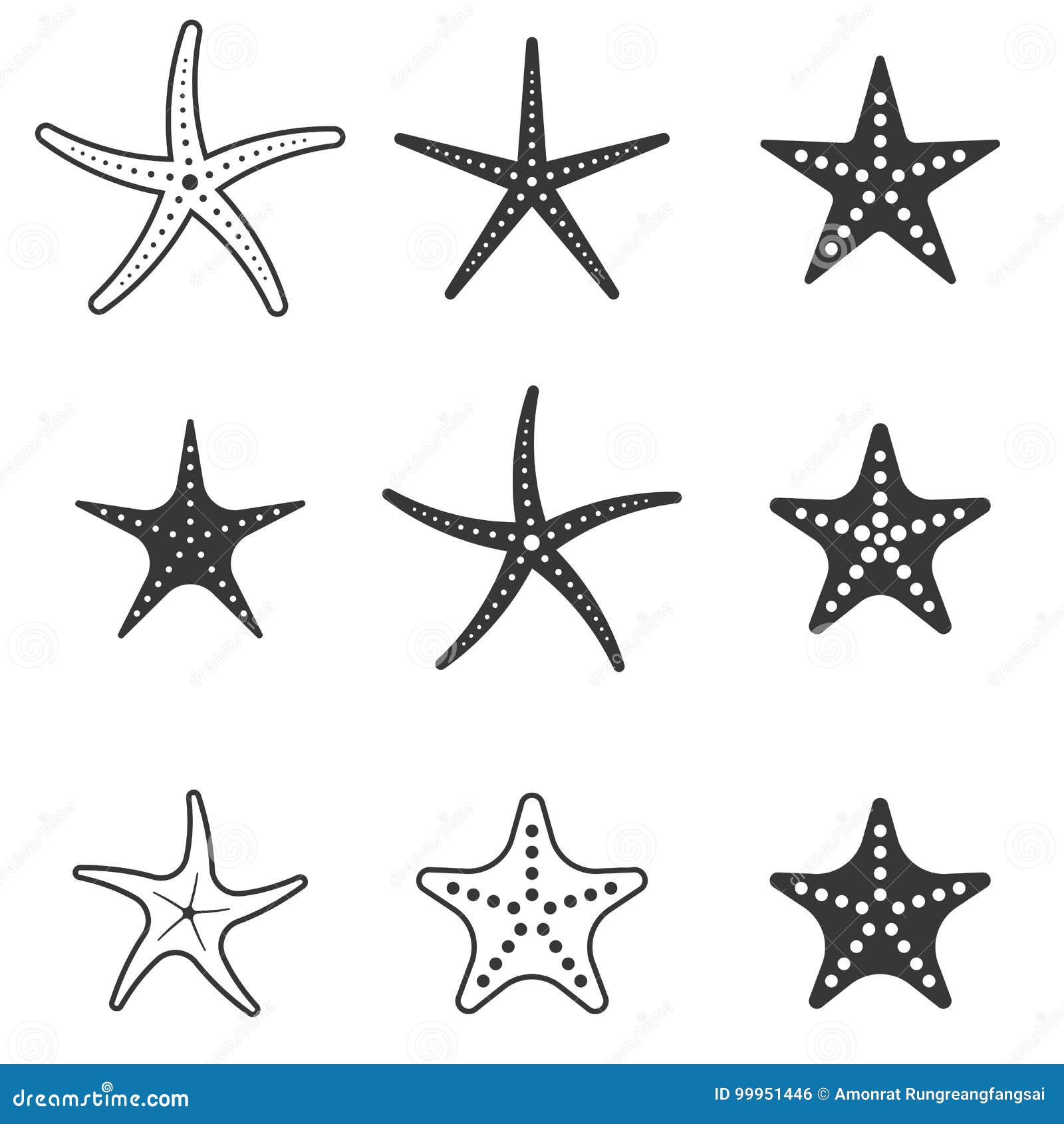 Set of starfish icon stock vector. Illustration of silhouette - 99951446