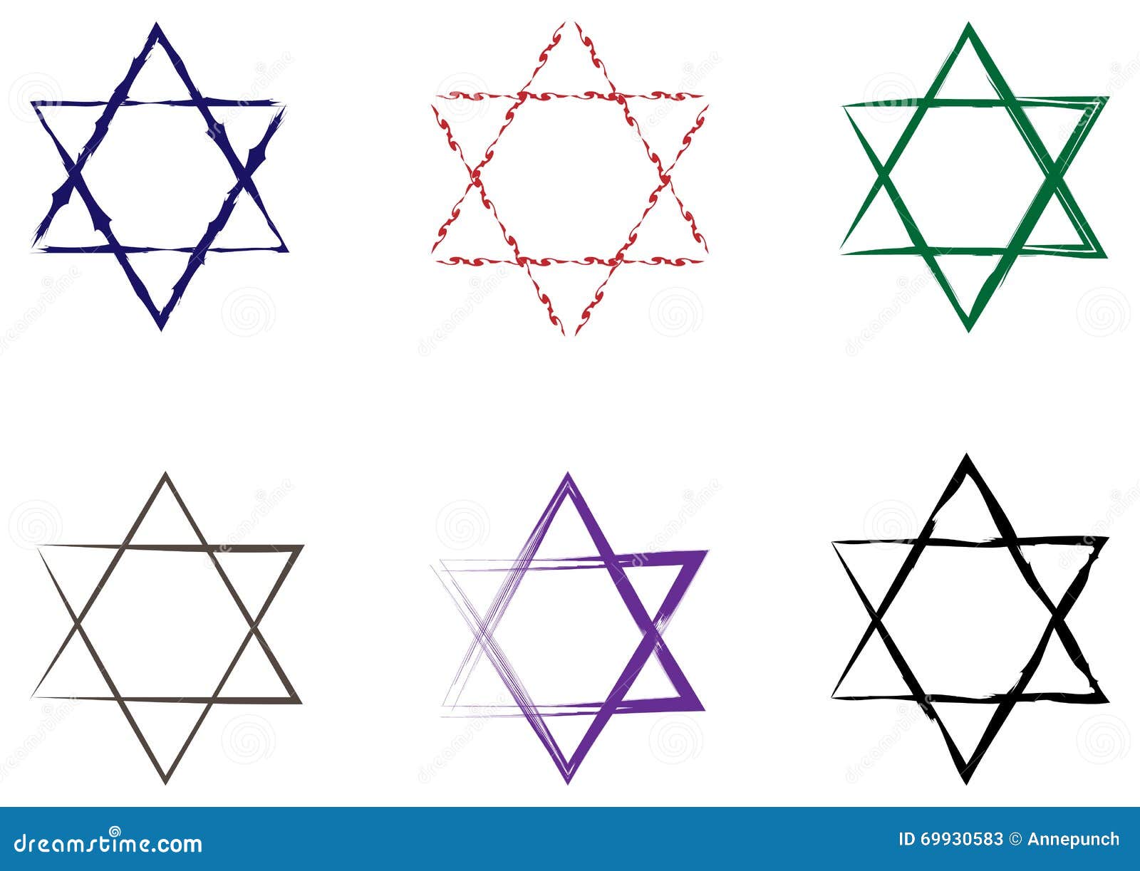 Set of Stars of David Painted with a Brush. Six Isolated Element Stock ...