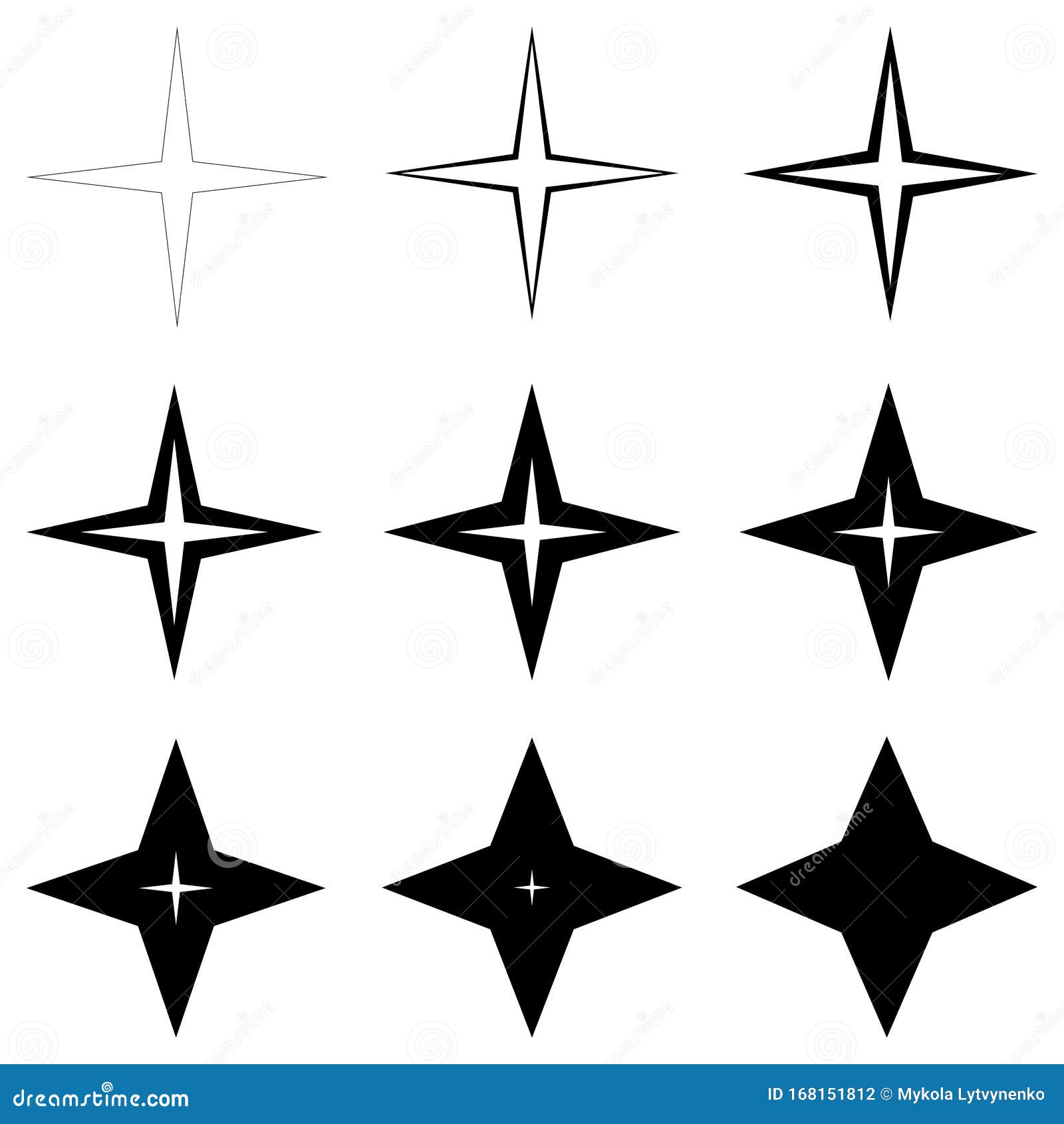 Set Stars with Different Thickness of Outline Shapes, Vector Thin and ...