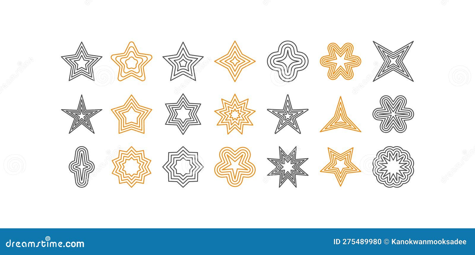Set of Stars Line Strokes Black and Orange on White Background. Vector ...