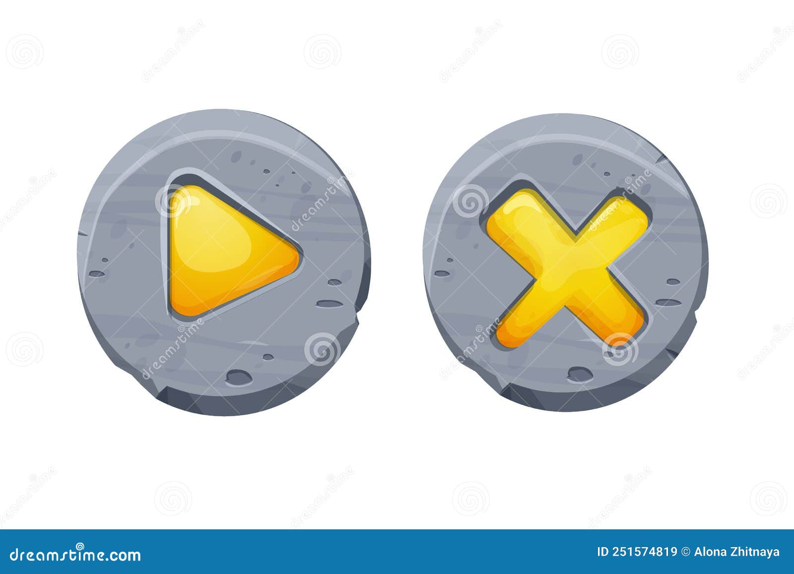 Set Start and Closed Buttons on Stone Circle in Comic Cartoon Style, Ui ...