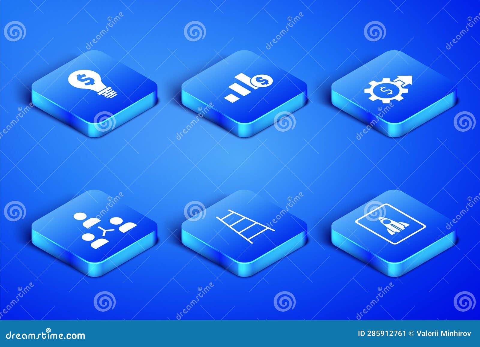 Set Startup Project Concept, Light Bulb with Dollar, Stair Finish Flag ...
