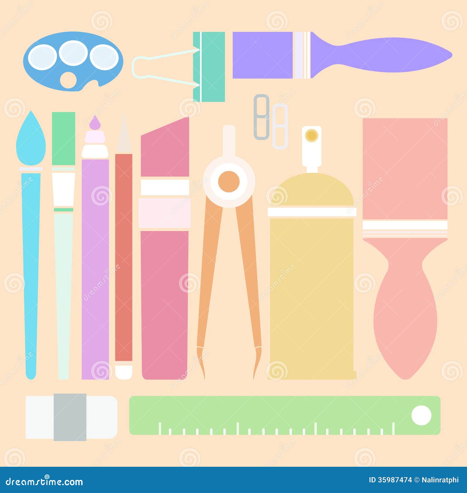 Set of Stationary in Flat Color Style Stock Vector - Illustration of ...