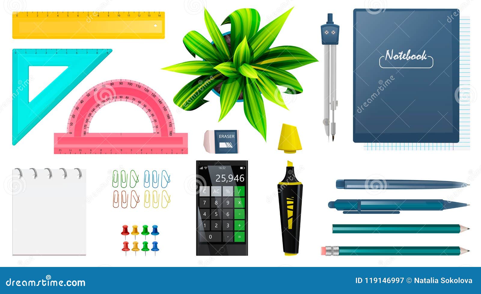Set of Stationery Objects. School and Office Tools Stock Vector ...