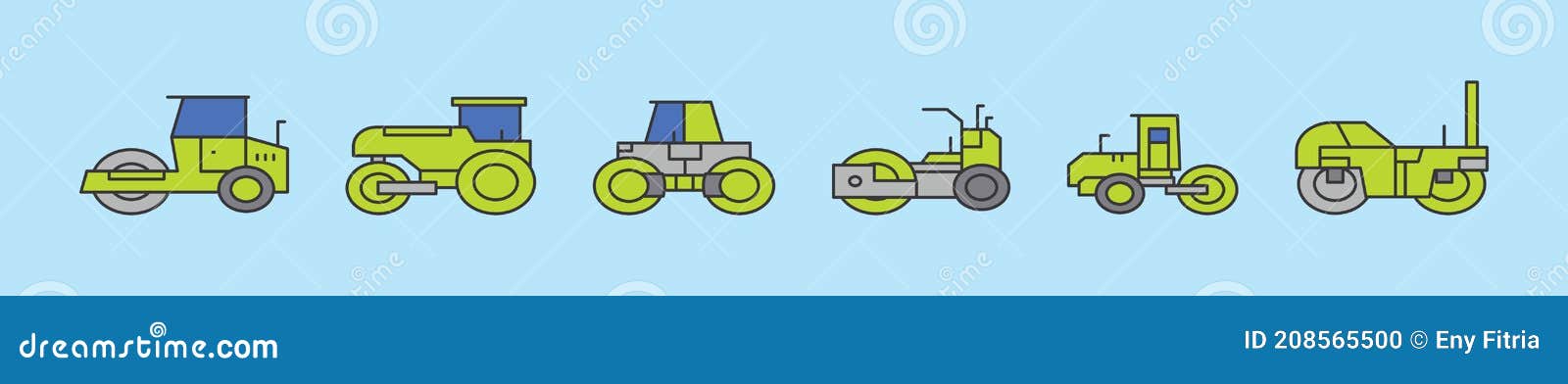 Set of Steam Roller Cartoon Icon Design Template with Various Models ...