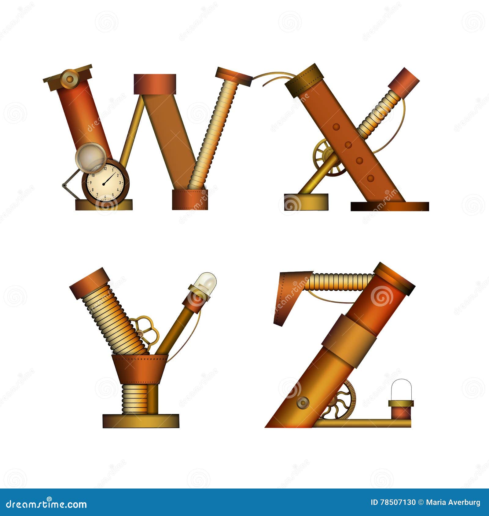 Set of Steampunk Letters on White Vector Stock Vector - Illustration of ...