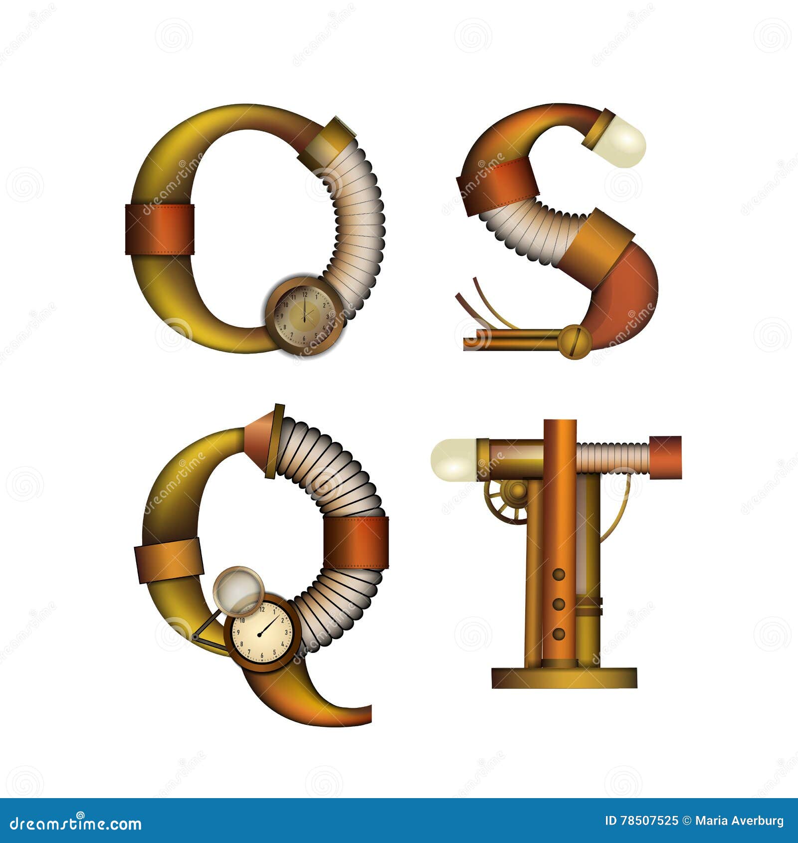 Set of Steampunk Letters on White Vector Stock Vector - Illustration of ...