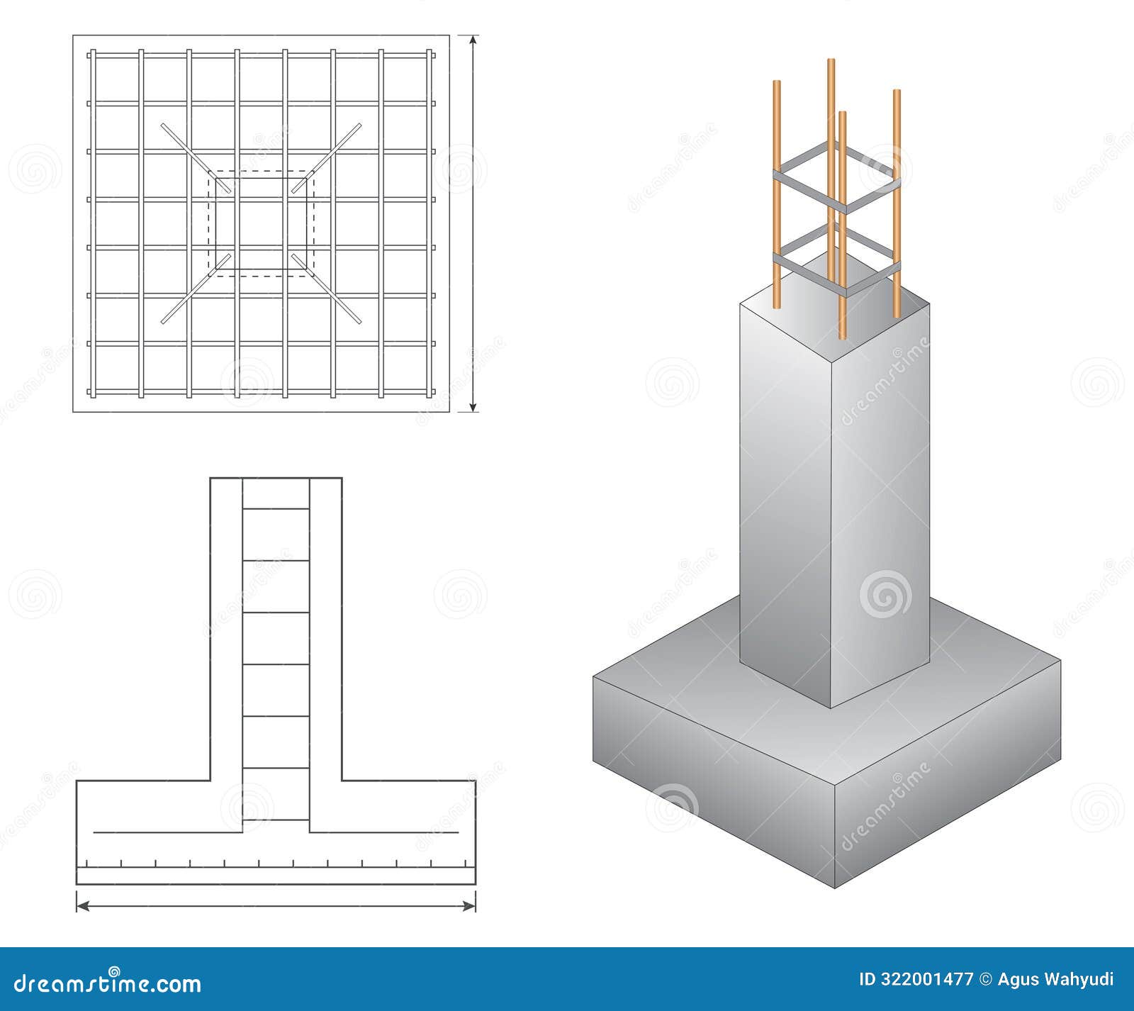 Set Of Steel Column Foundation In Reinforced Concrete Block. 3D ...