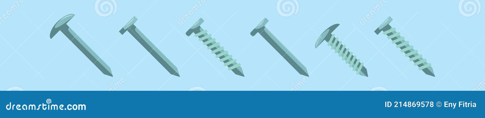 Set of Steel Nail Cartoon Icon Design Template with Various Models ...