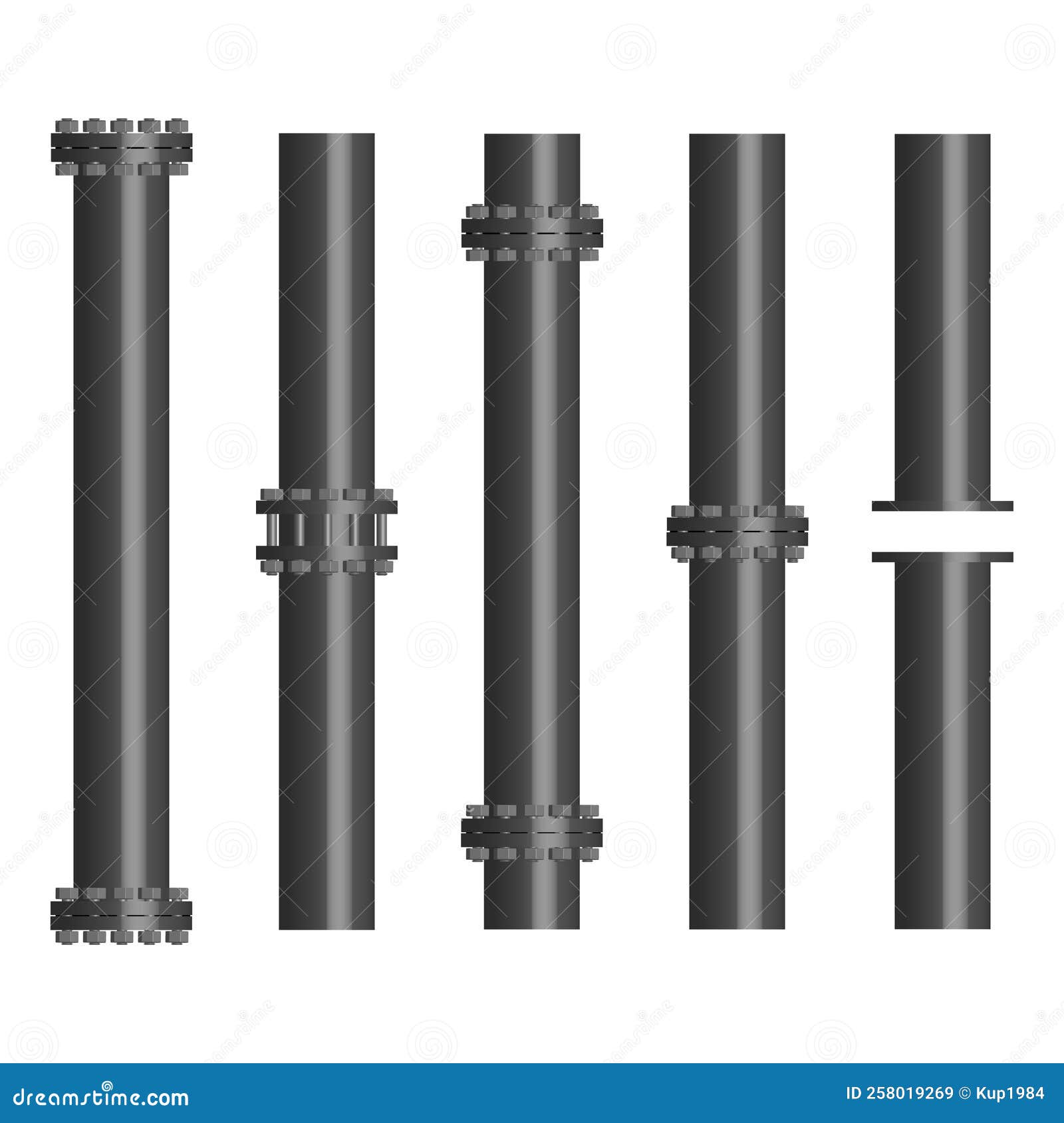 Set of Steel Pipes with Flanges, 3D Vector Illustration Stock Vector ...