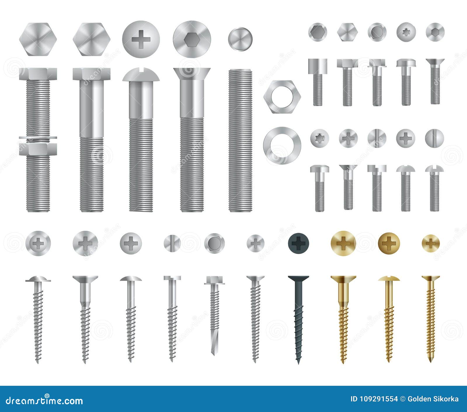 Steel Screws Bolts. Vise Rivets Metal Construction Hardware Tools ...