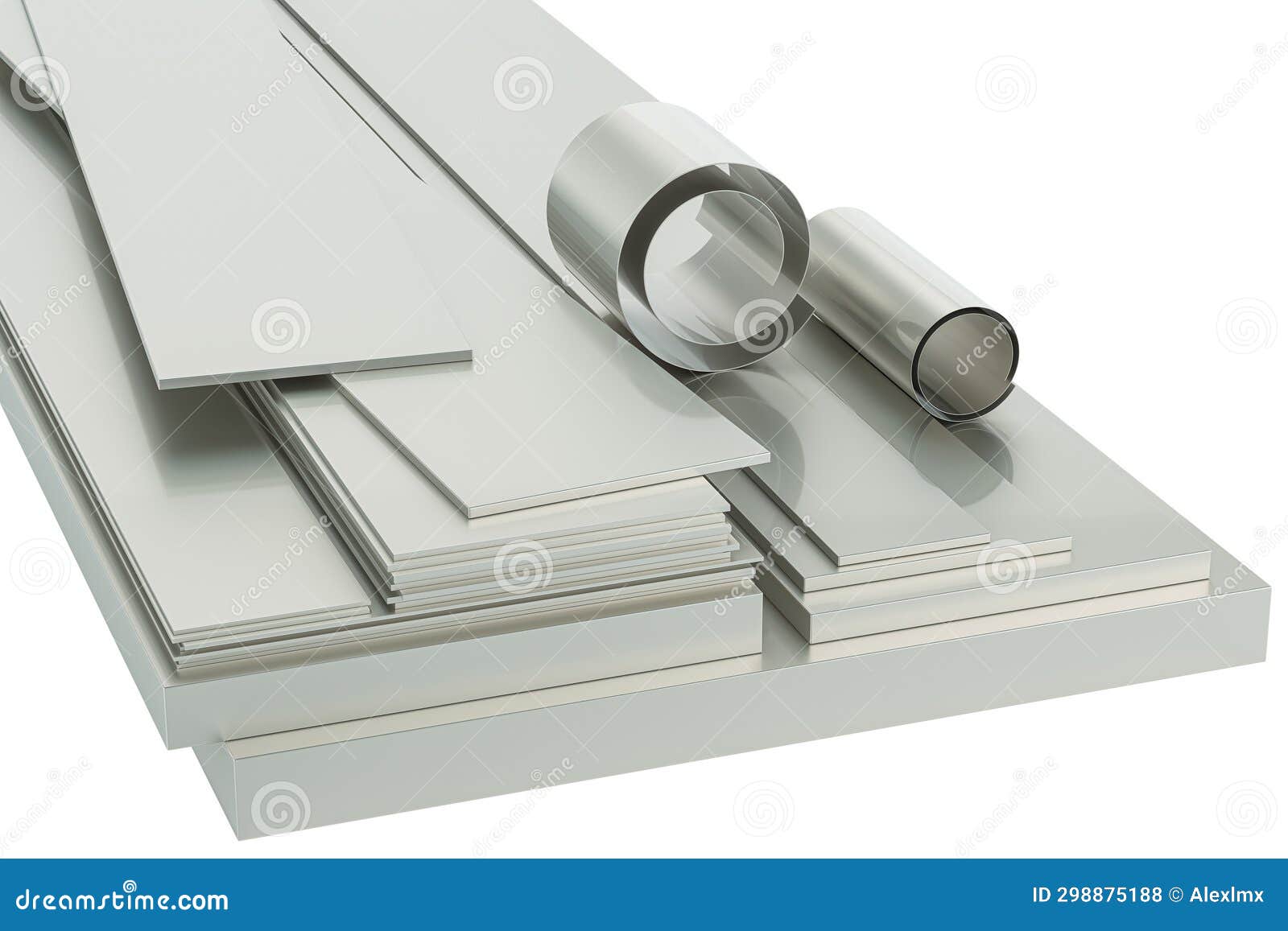 Set of Steel Sheets, Rolled Metal. 3D Rendering Stock Illustration ...