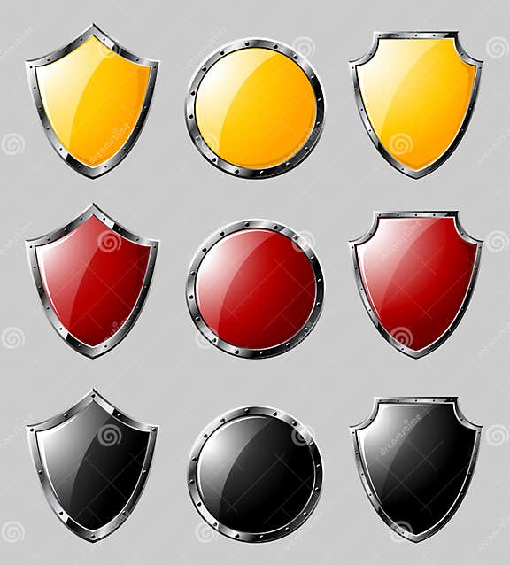 Set of steel shields stock vector. Illustration of banner - 77446364