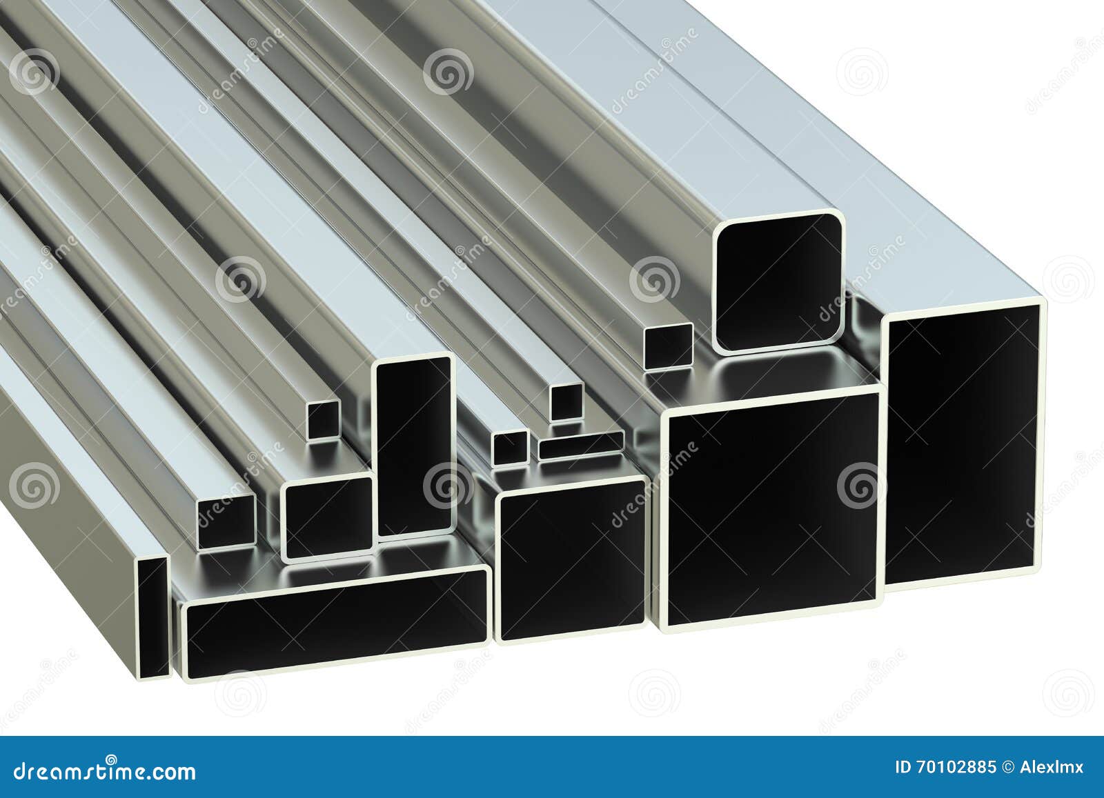 Set of Steel Square Tubes Concept, Rolled Metal. 3D Rendering Stock ...