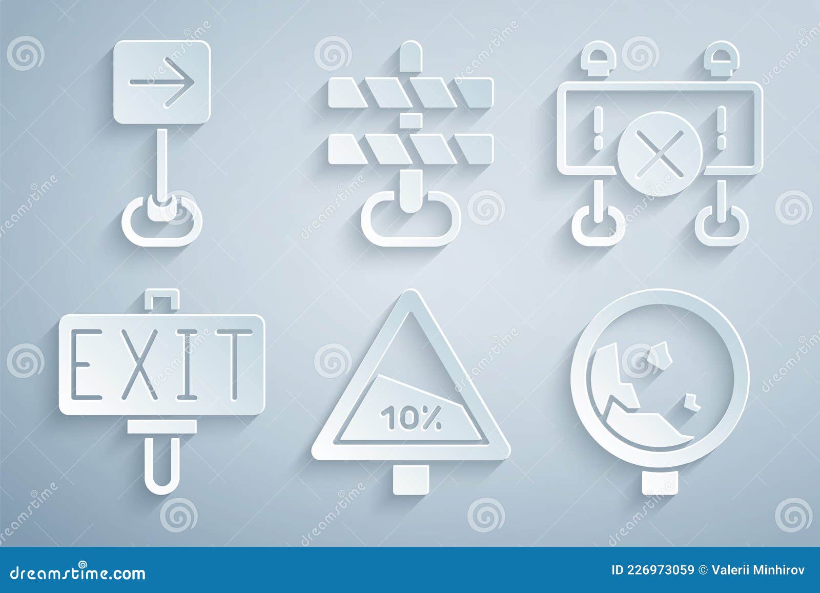 Set Steep Ascent and Descent Road, Road Barrier, Fire Exit, Warning ...