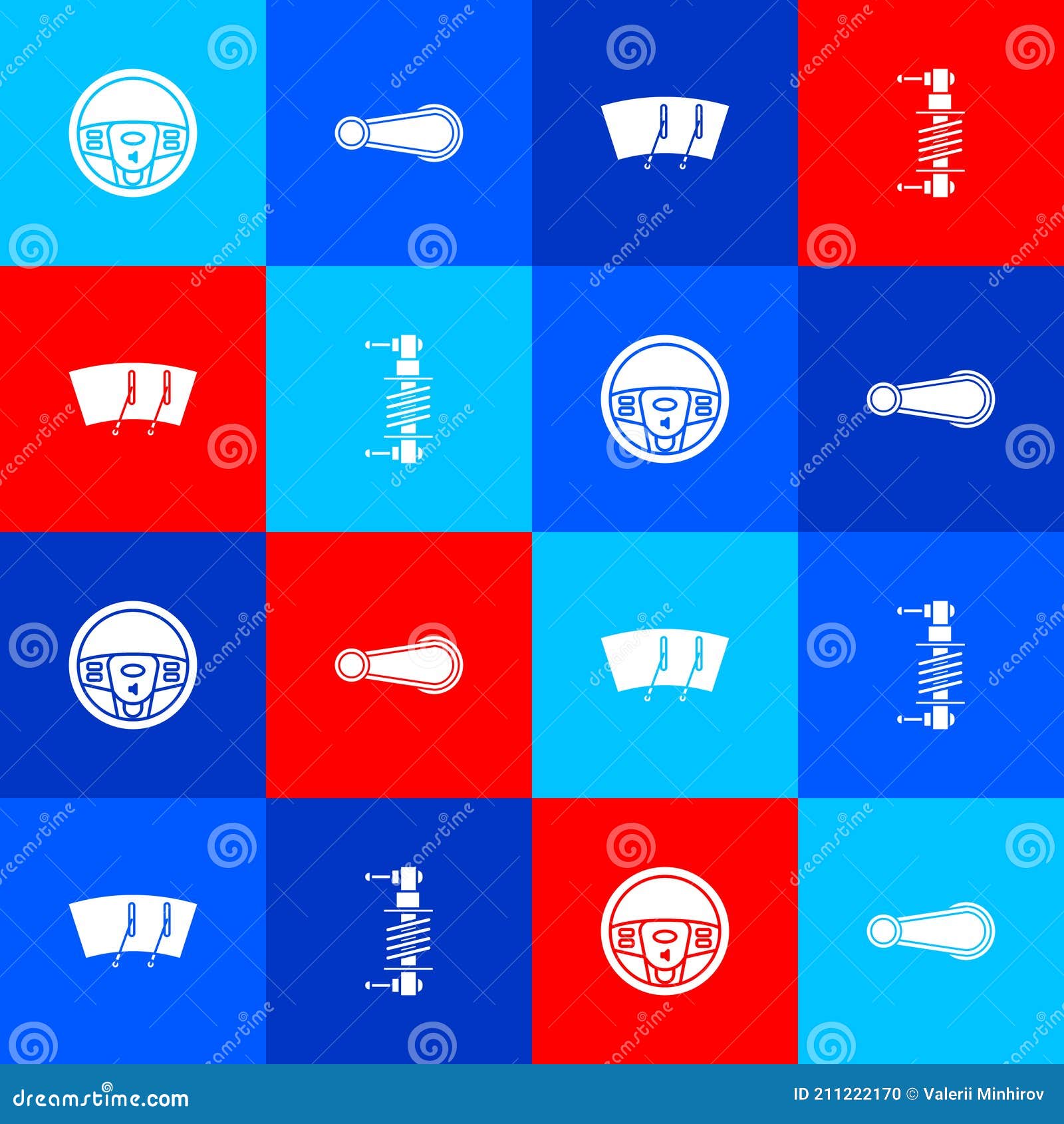 Set Steering Wheel, Car Door Handle, Windscreen Wiper and Shock ...