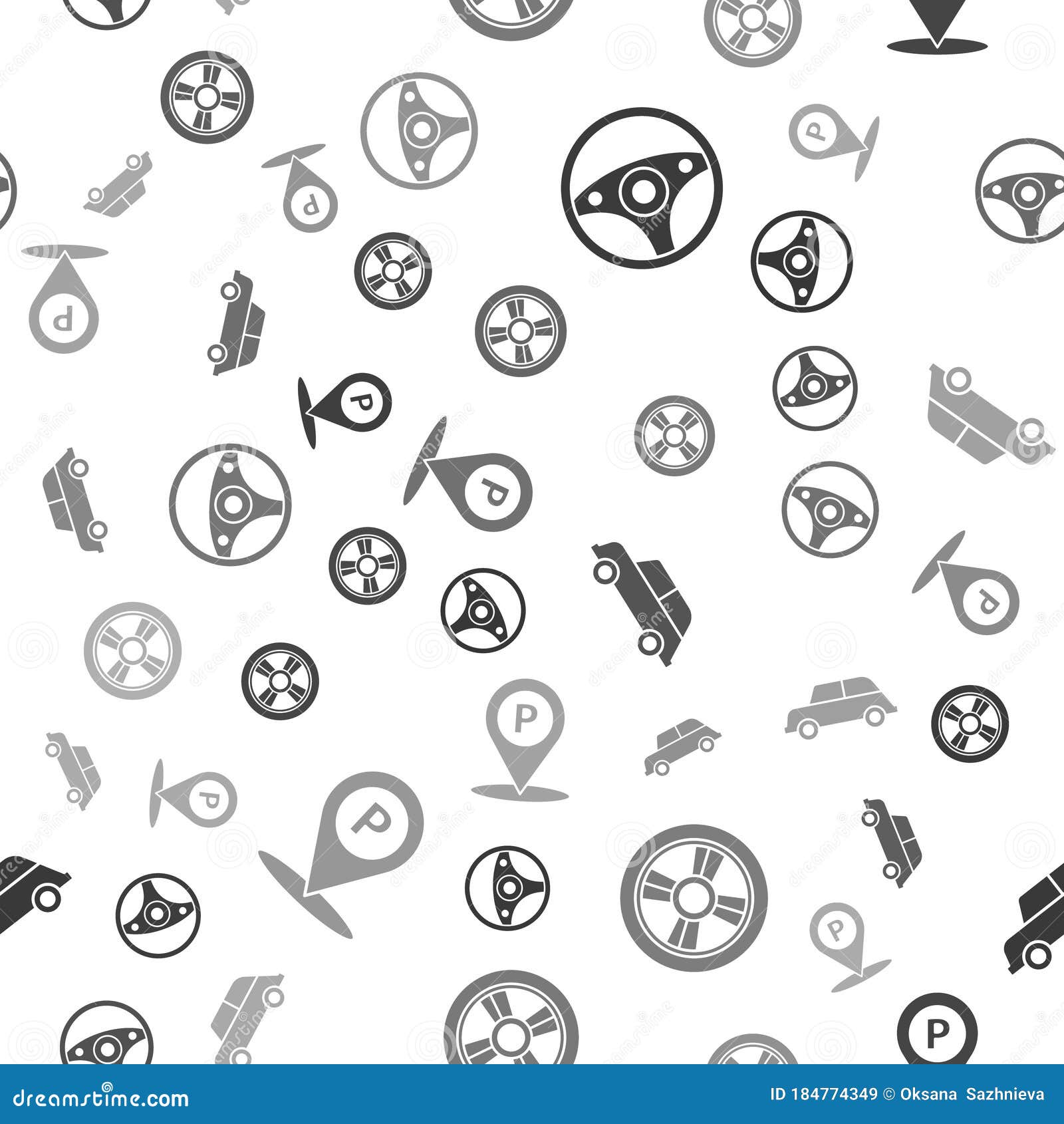 Set Steering Wheel, Car Wheel, Car and Location with Parking on ...