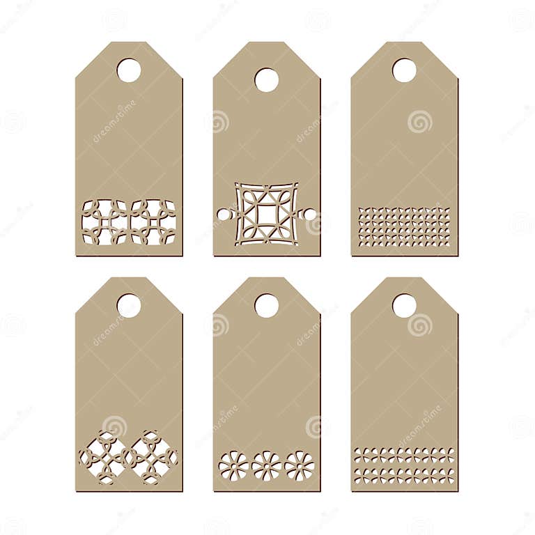 Set Stencil Labels with a Carved Pattern on a White Background Stock ...