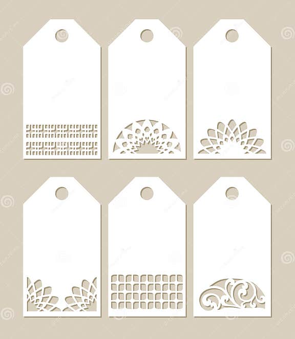 Set Stencil Labels with Carved Pattern Stock Vector - Illustration of ...