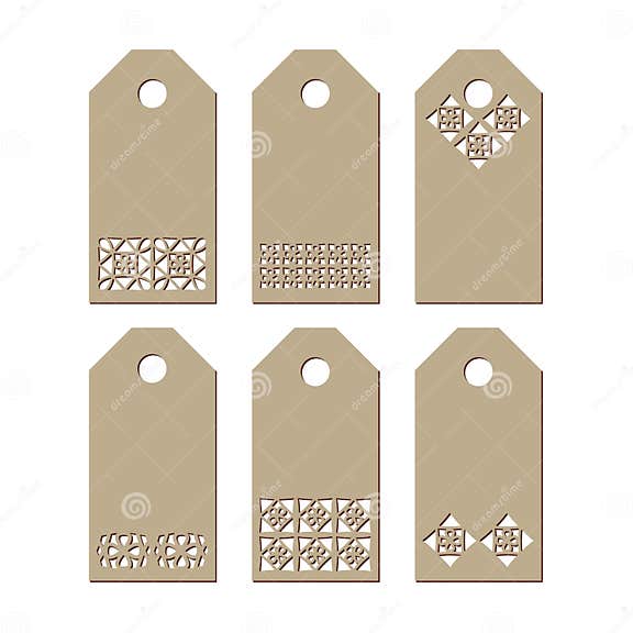Set Stencil Labels with a Carved Pattern on a White Background Stock ...