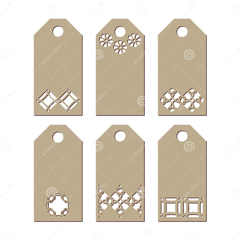 Set Stencil Labels with a Carved Pattern on a White Background Stock ...