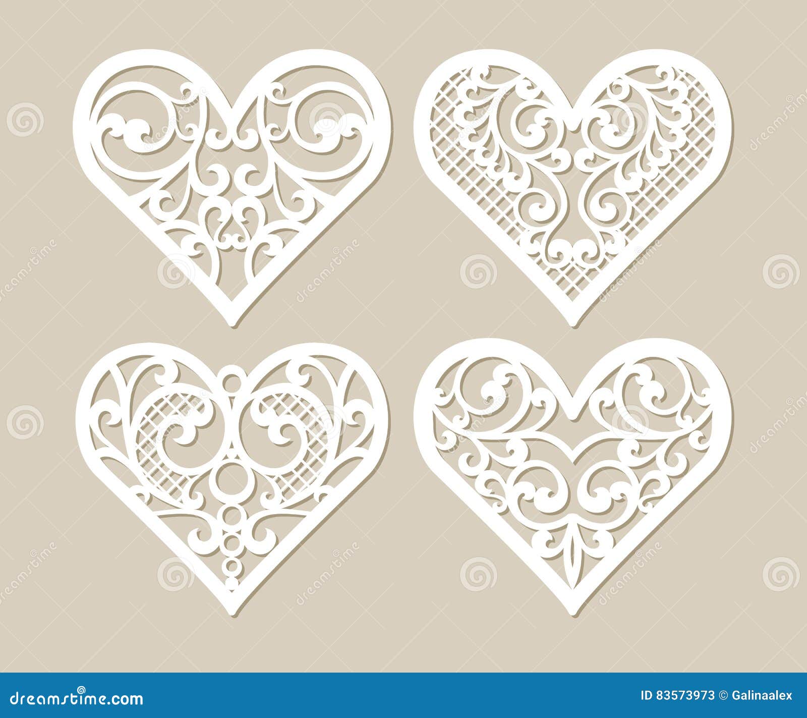Set Stencil Lacy Hearts With Carved Openwork Pattern. Template For ...