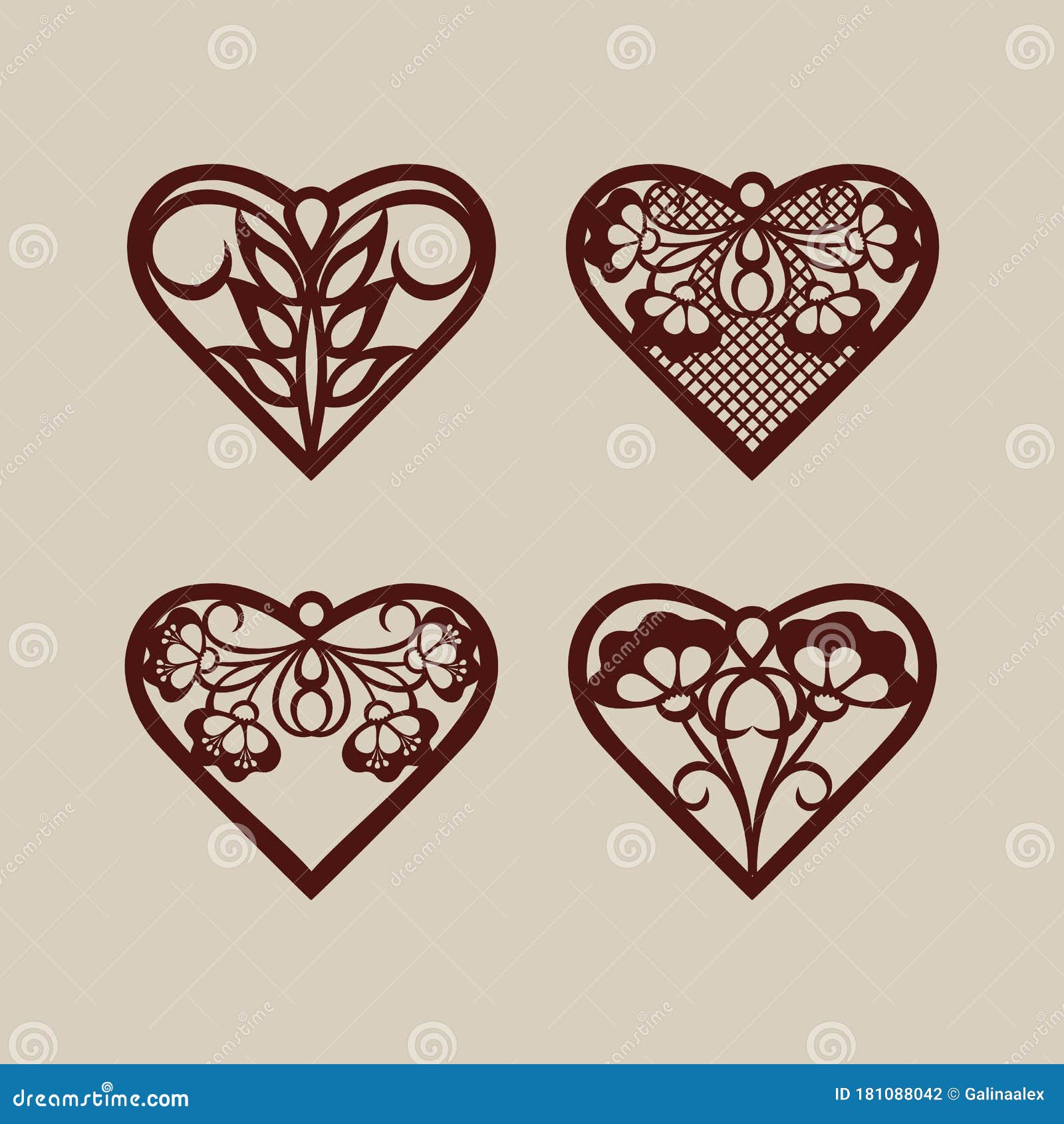 Set Stencil Lacy Hearts With Carved Openwork Pattern. Template For ...