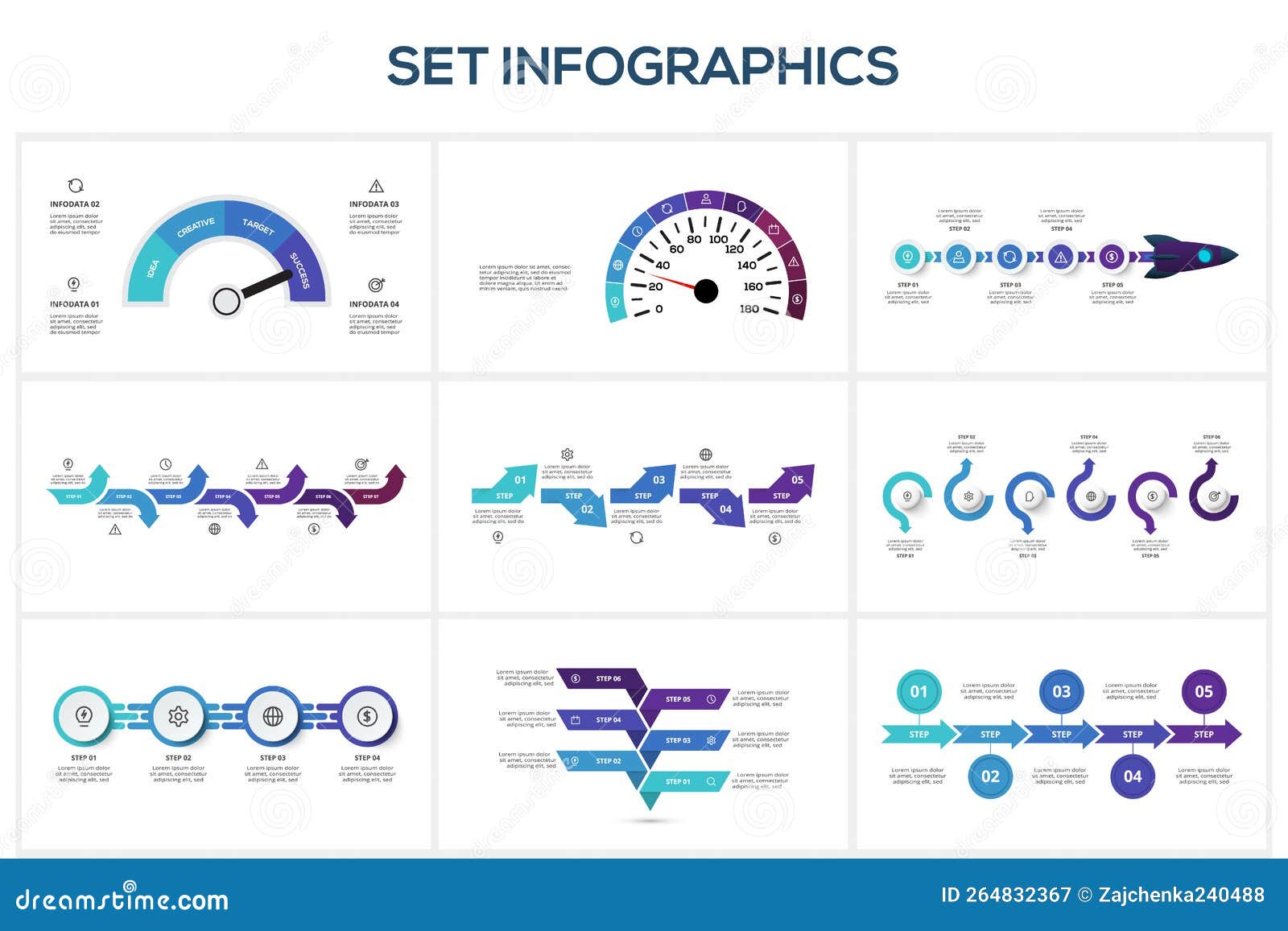 Set Step with 3, 4, 5, 6, 7 Elements, Infographic Template for Web ...