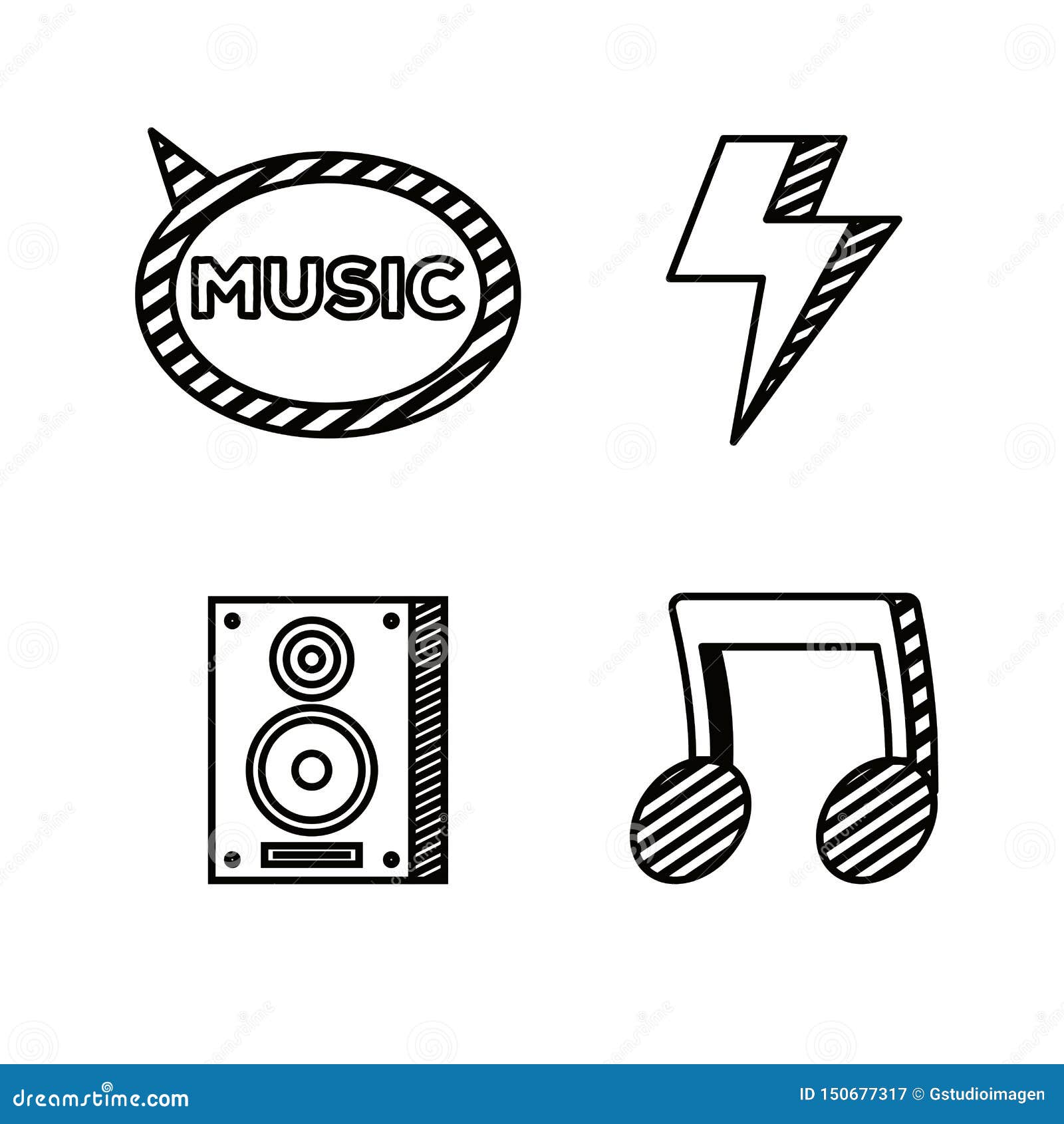 Set of Stereo with Beam Note and Thunder Stock Illustration ...