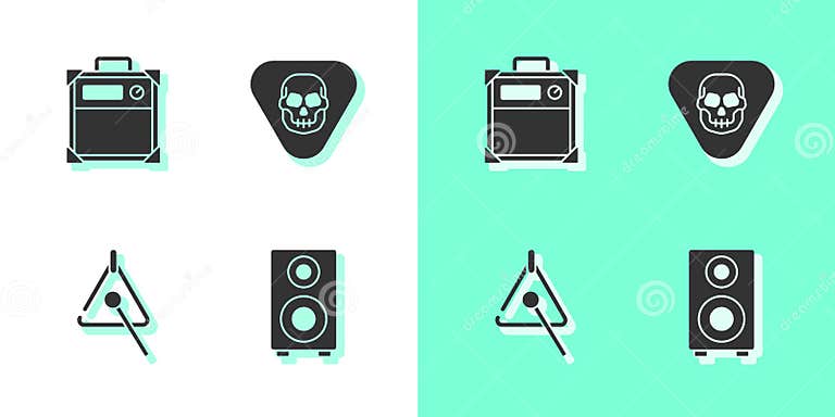 Set Stereo Speaker, Guitar Amplifier, Triangle and Pick Icon. Vector ...