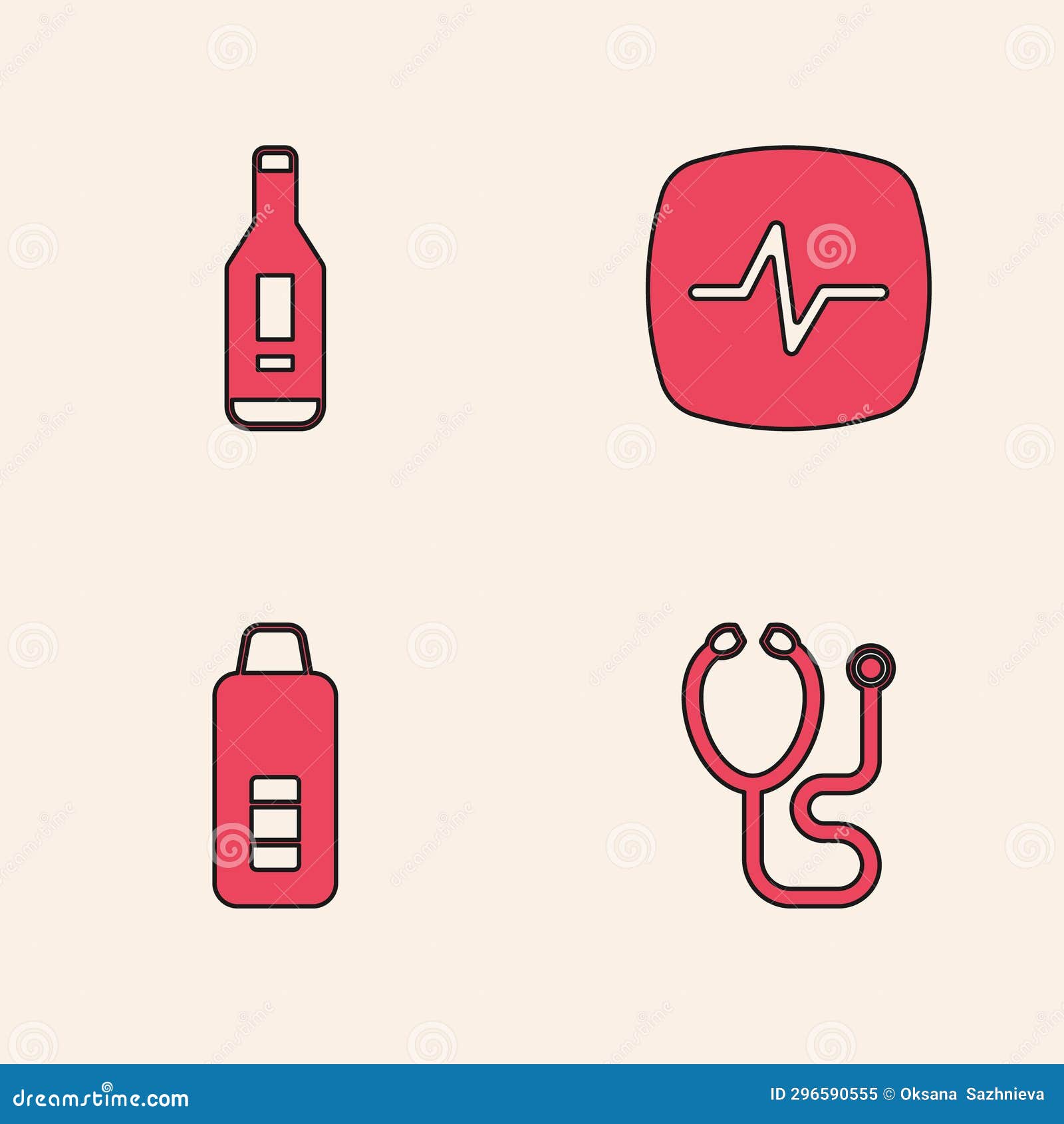 Set Stethoscope, Digital Thermometer, Heart Rate and Icon. Vector Stock ...