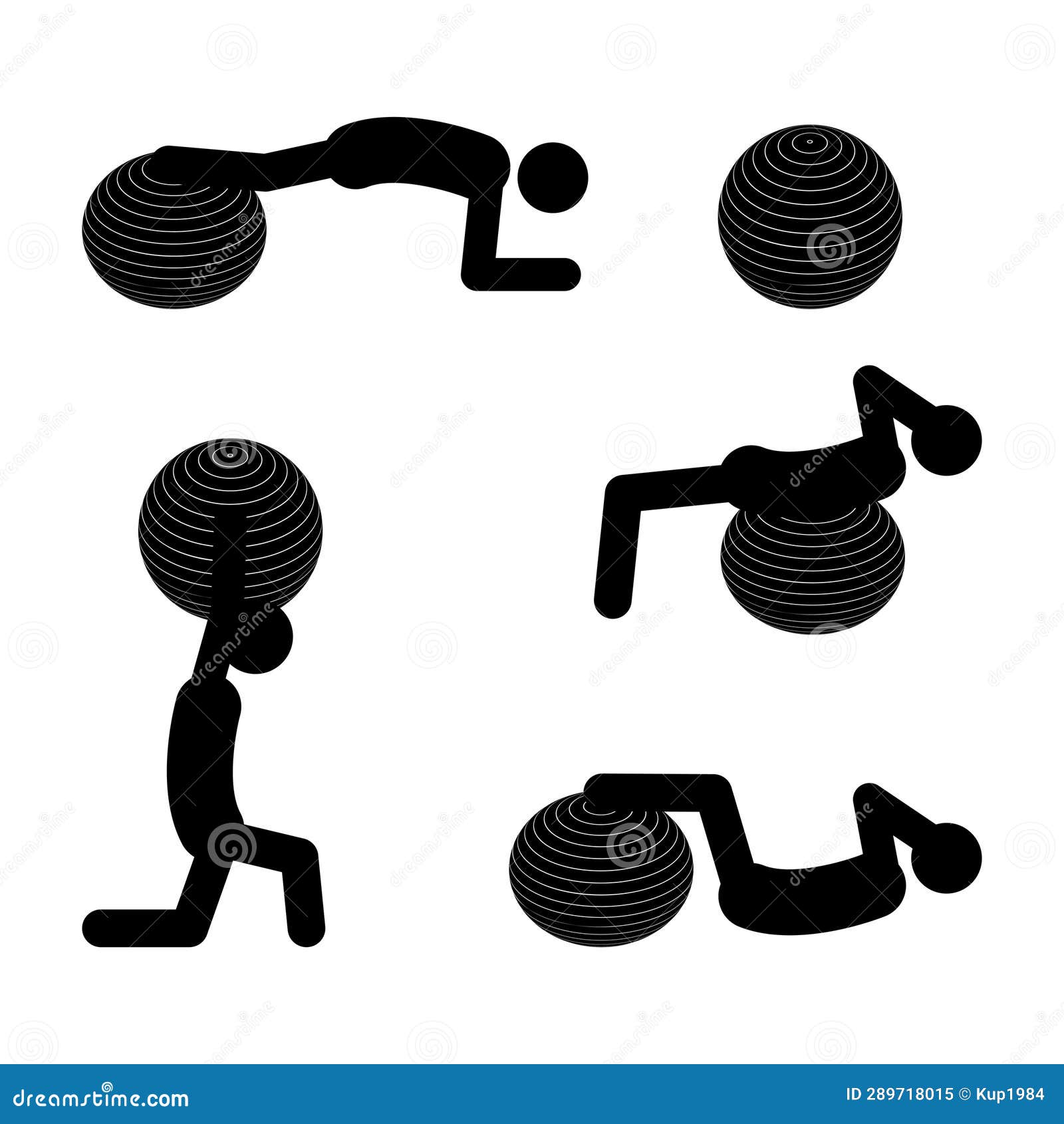 Set of Stick Figures Aerobics Ball Exercises. Flat Style, Vector ...