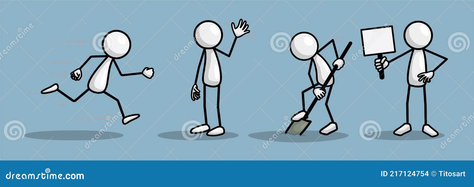 Set of Stick Figures in Different Poses. Vector Print Illustration ...